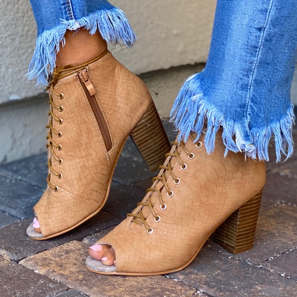 Nordstrom | Shoes | Honey Snake Print Lace Up Peep Toe Ankle Booties ...